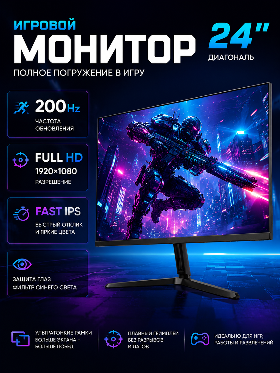 Игровой монитор Chigo Display F24-F200B1, IPS, 1920x1080, 200Гц, 24', черный