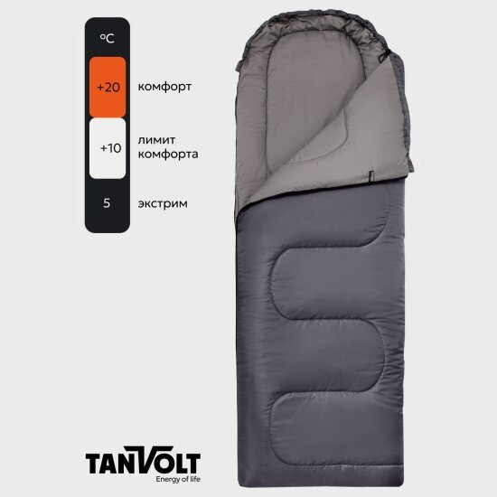 Спальный мешок Tanvolt с подголовником туристический Standart+, графитовый