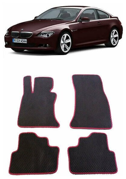 Ева коврики BMW 6 (E63) 2003 - 2010/ Ева ЭВА сота/ цвет Черный c красной окантовкой / EVA Smart / коврики в салон автомобиля Бмв