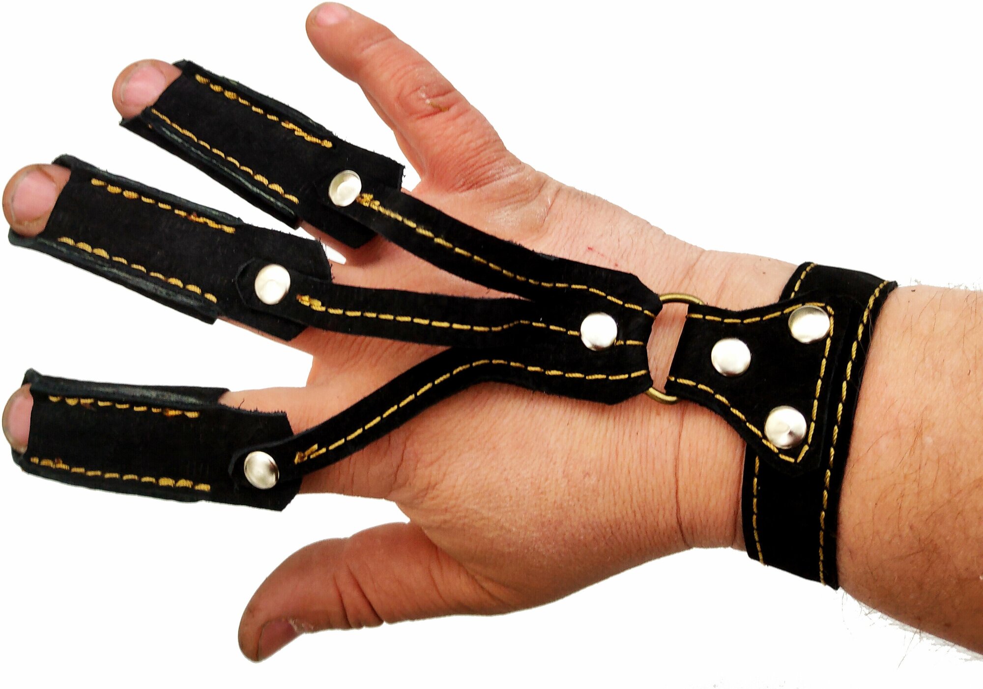 Перчатка для стрельбы из лука Нереида мужская чёрная кожаная