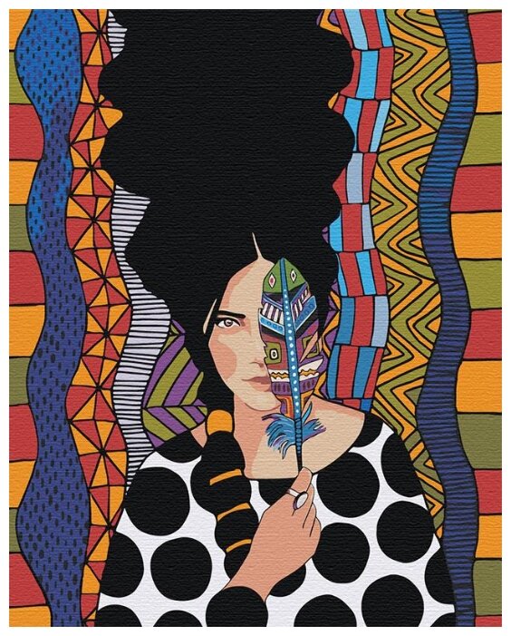 Девушка и пёрышко Раскраска картина по номерам на холсте