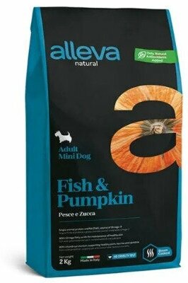 Сухой низкозерновой корм NATURAL ADULT FISH&PUMPKIN MINI для взрослых собак мелких, маленьких, мини пород, Аллева рацион с рыбой и тыквой, 2кг