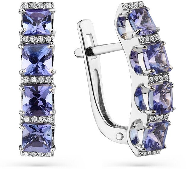 Серьги, белое золото, 585 проба, бриллиант, танзанит