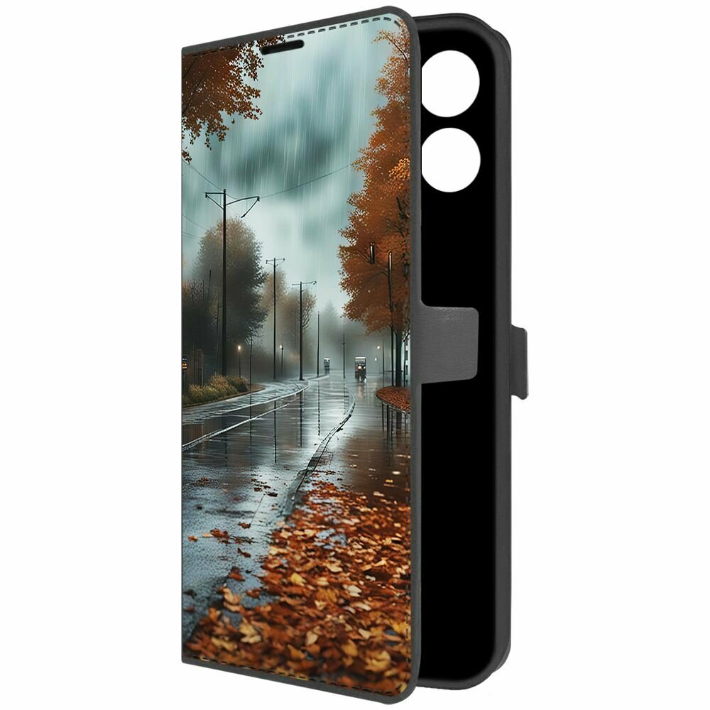 Чехол-книжка Krutoff Eco Book для Realme Note 50 Осенний дождь (черный)