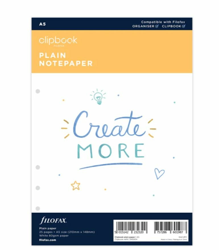 Сменный блок FILOFAX clipbook без разметки для тетрадей формата А5, 25 листов,148х210мм, 80г/см2