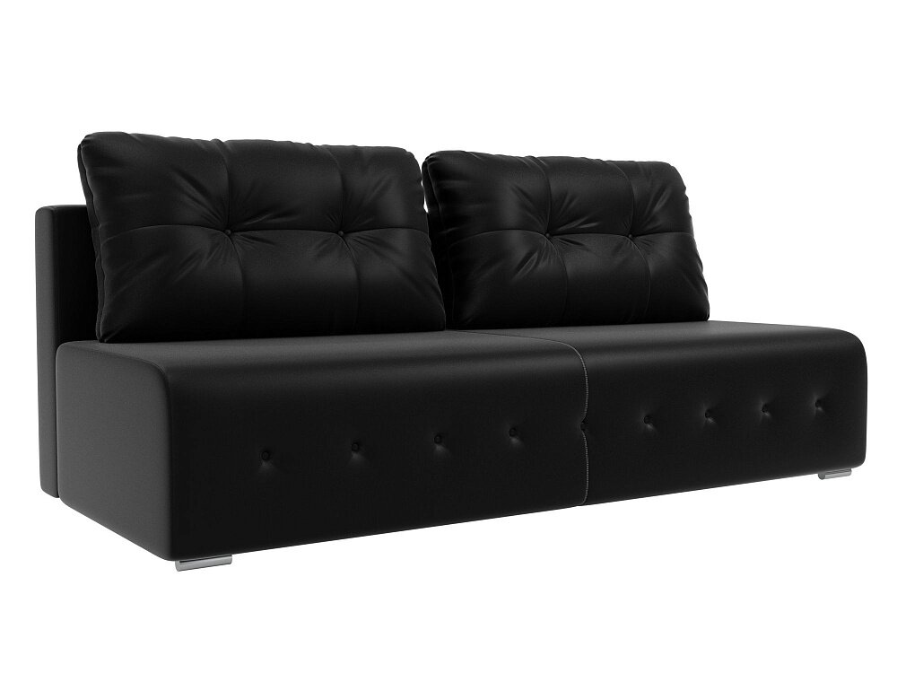 Прямой диван Лондон Черный Экокожа, еврокнижка, 195х95х80 см, с ящиком для белья