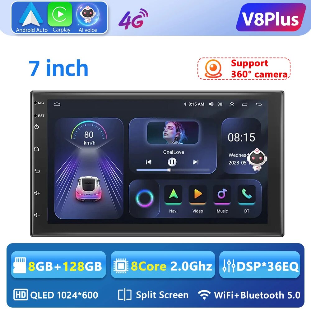 Podofo 8G 256G Автомобильный радиоприемник GPS 2 din Android 11 Auto Carplay Универсальный 7 "для Volkswagen Nissan Hyundai Toyota Мультимедийный плеер 8Core 8 128G