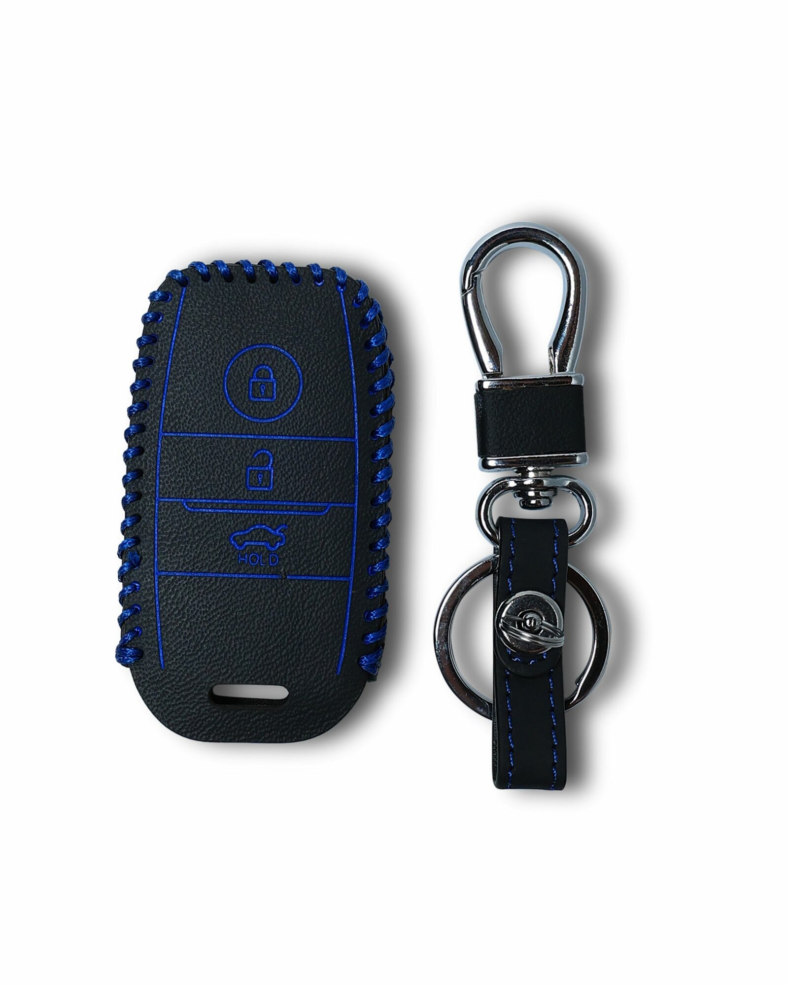 Чехол для автомобильного ключа Kia (Киа) Цвет Черный нить Синяя