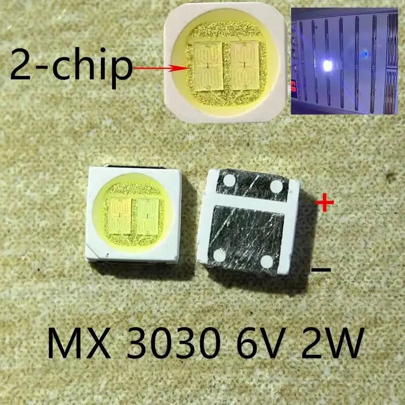 Светодиод MX 3030 6V 2W, 2-chip, холодный белый