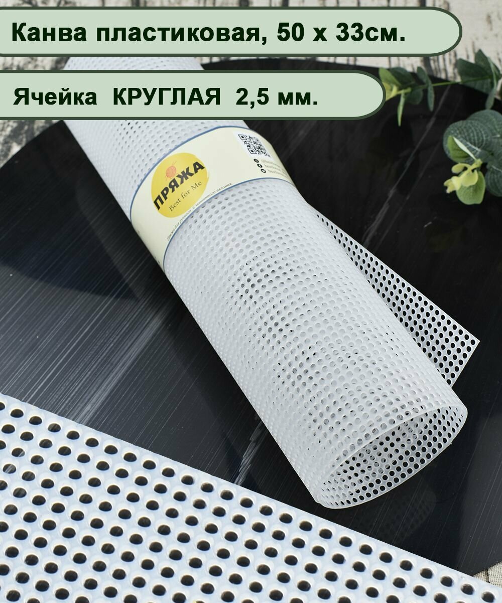 Пластиковая канва 50 х 33 см, Круглая ячейка 2,5 мм, цв. Белый