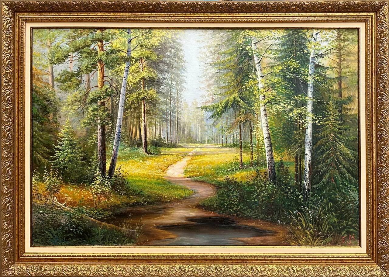 Картина маслом, летний пейзаж "Лес"