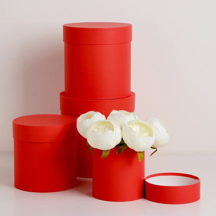 Набор шляпных коробок 4 в 1 "Красный", 20 × 20 ‒13 × 13 см
