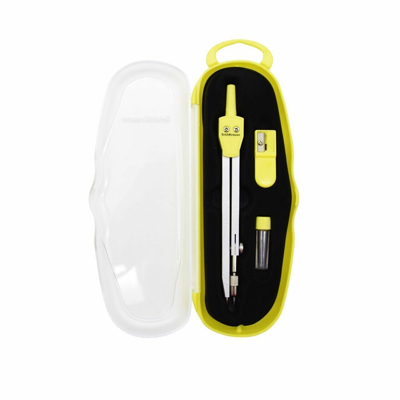 Циркуль-готовальня 3 предмета, циркуль 135мм "Neon" пластиковый пенал, желтый