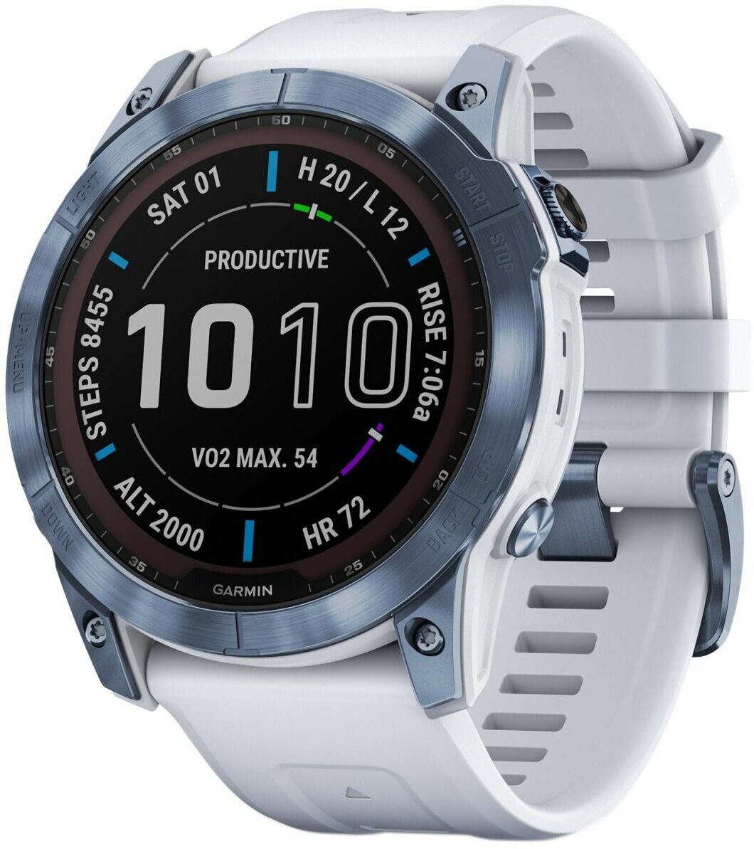Смарт-часы GARMIN FENIX 7X Sapphire Solar, титановый синий минерал DLC с белым ремешком (010-02541-15)