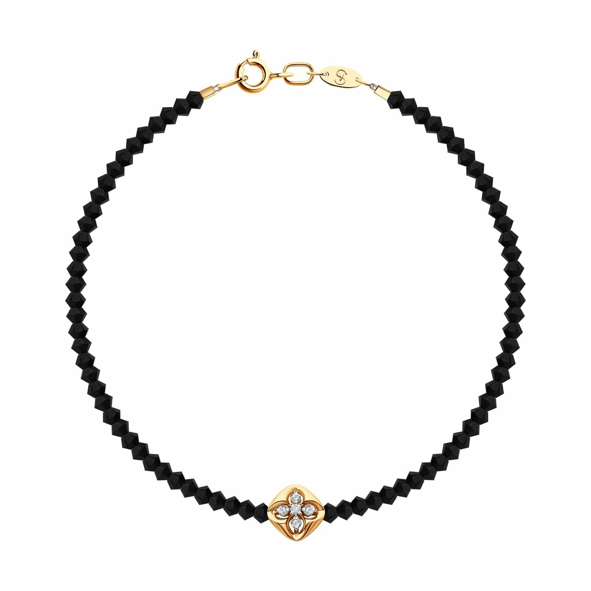 Браслет, красное золото, 585 проба, бриллиант, кристаллы Swarovski