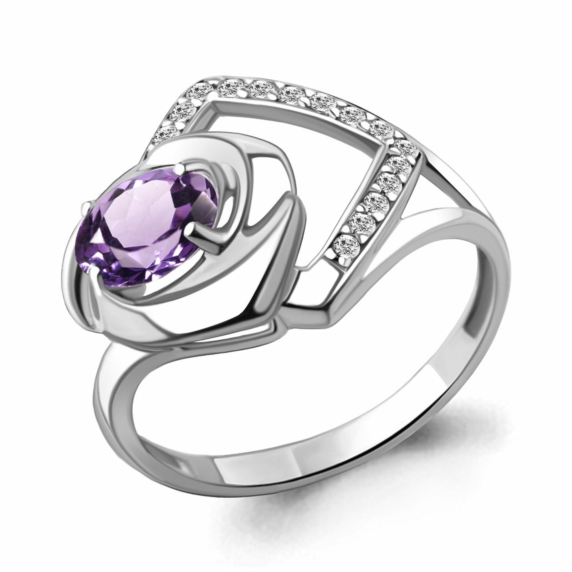 Кольцо, серебро, 925 проба, родирование, фианит, аметист