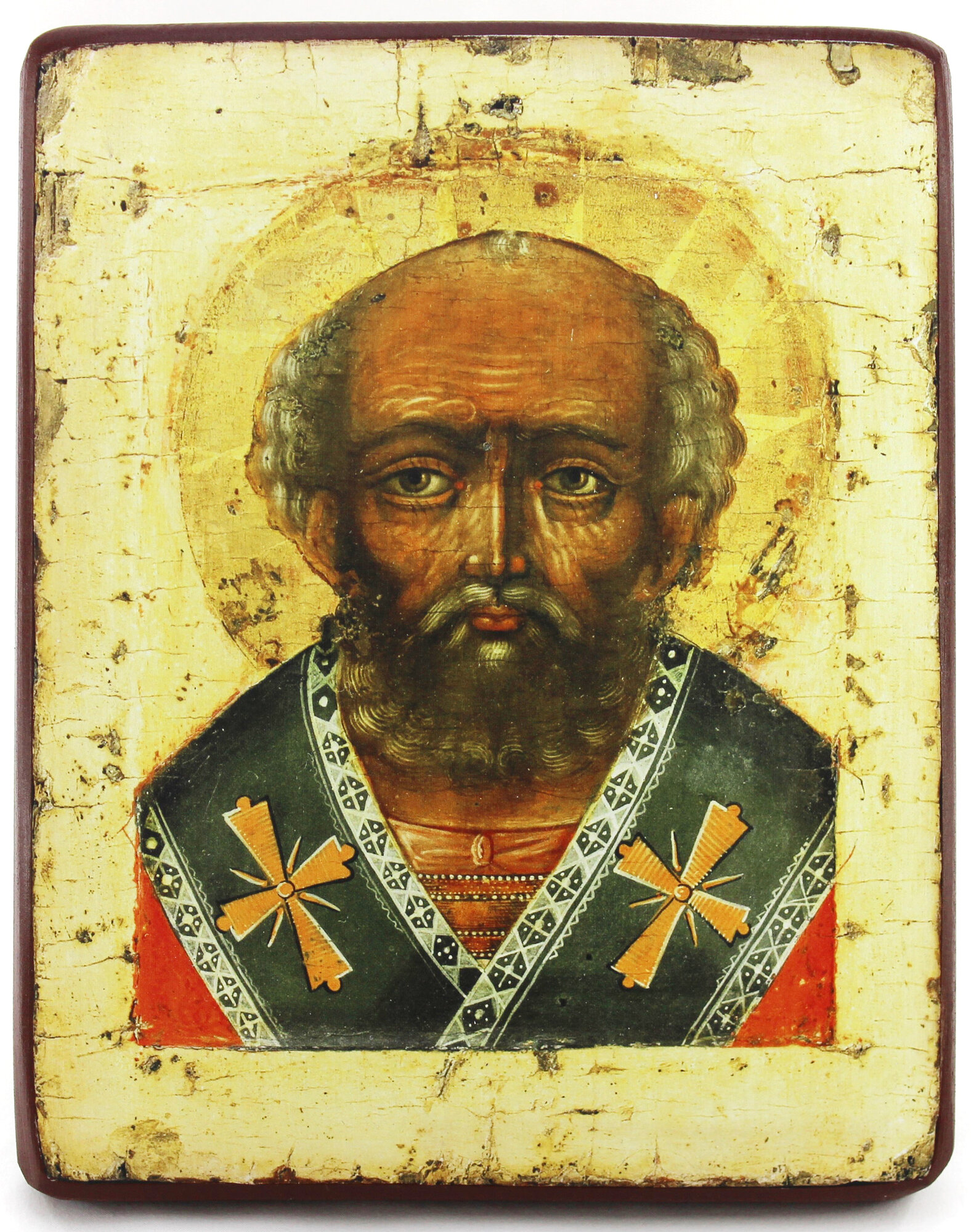 Икона Николай Чудотворец, деревянная иконная доска, левкас, ручная работа (Art.1211С)