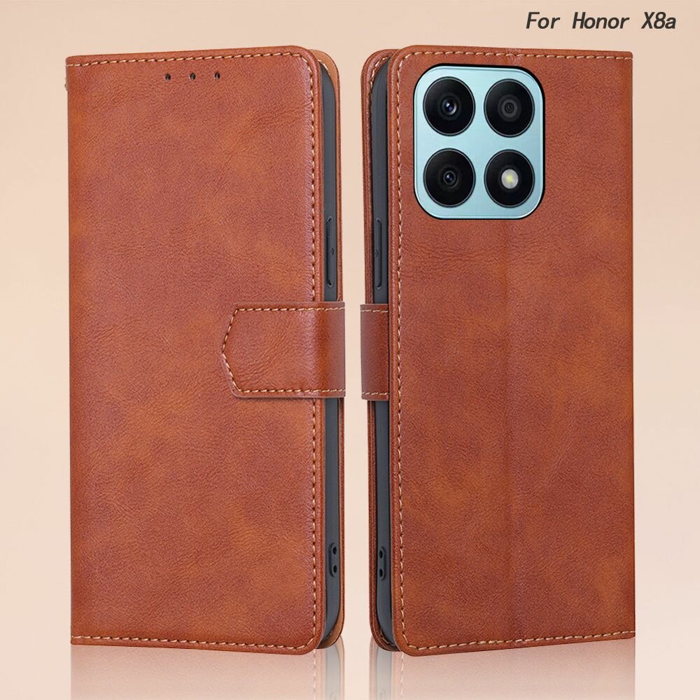 Чехол-книжка с для Хонор Икс 8a/ чехол кожи на Honor X8a, Новый, женский мужской, противоударный, (коричневый)