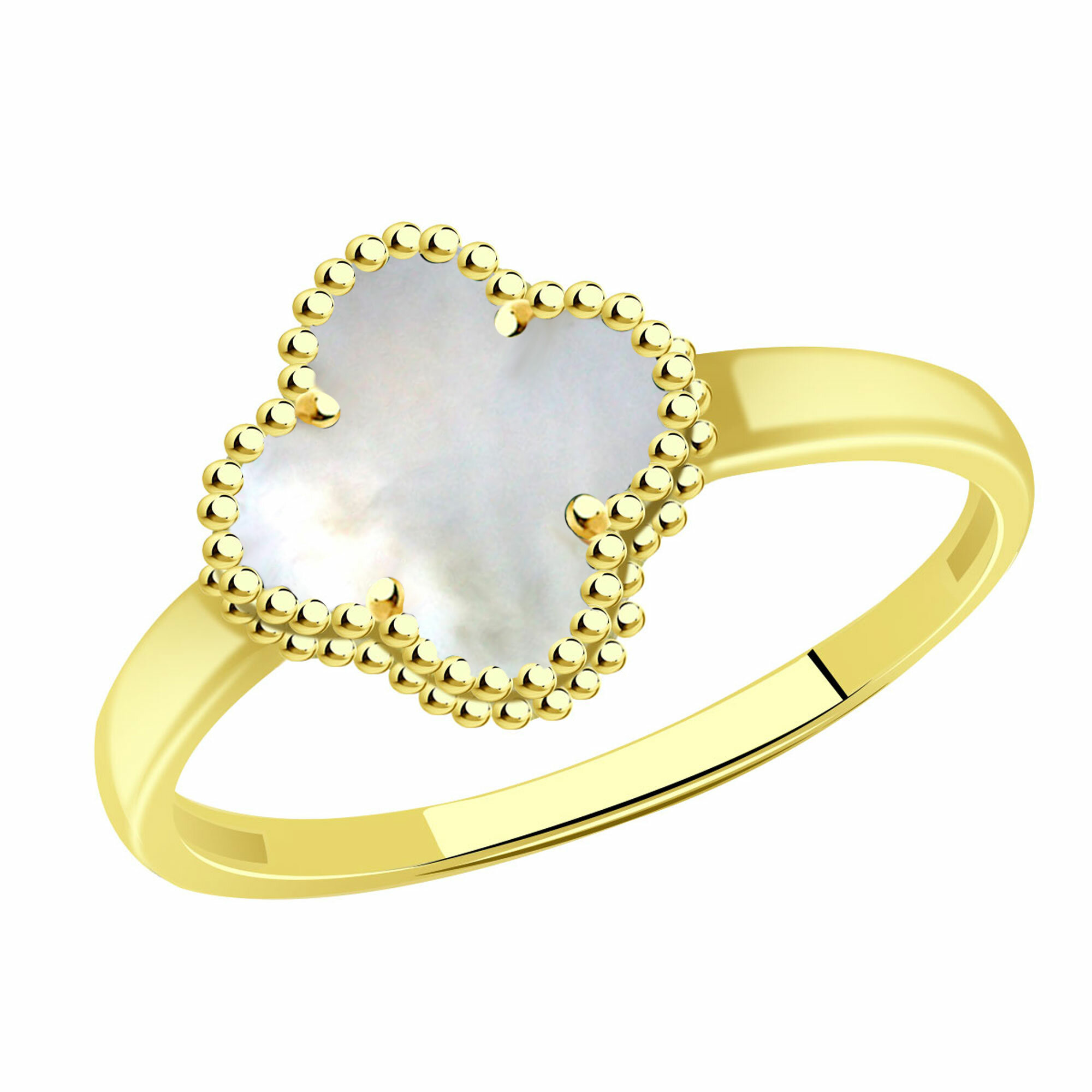 Кольцо, желтое золото, 585 проба, перламутр