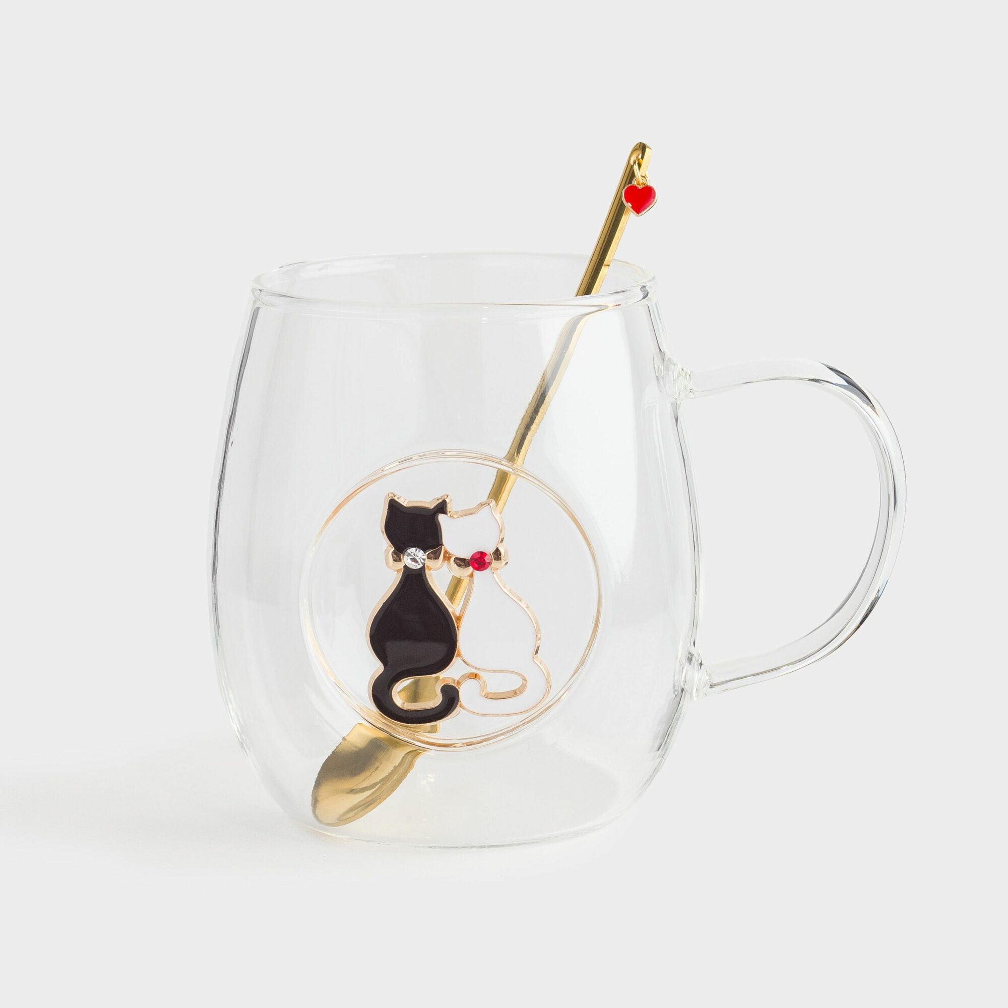 Кружка, 470 мл, с ложкой, стекло Б/металл, Коты, Lux elements