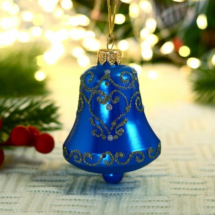 Елочная игрушка Evis "Синий колокольчик", стекло, 8,5 см
