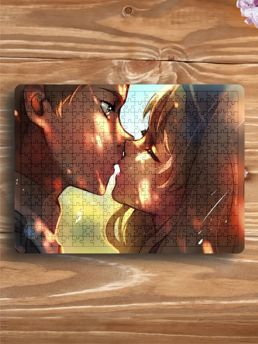 Деревянный пазл в подарок "Поцелуй Аниме"