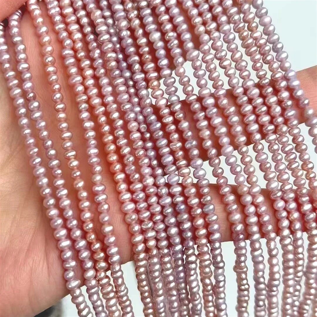 Натуральный пресноводный жемчуг, овальный, белый фиолетовый розовый, 3-3,5 мм лавандовый