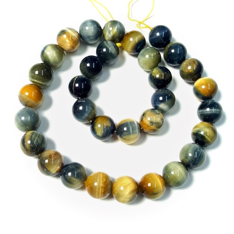 Бусины тигрово-соколиный глаз шар гладкий 12 мм (нить 19 см), Suntrim