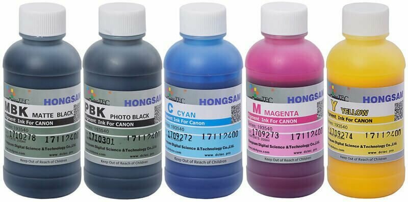 Комплект пигментных чернил DCTEC для Canon imagePROGRAF TM-240, TM-255, TM-340 и тд. Набор 5 цветов по 200 мл