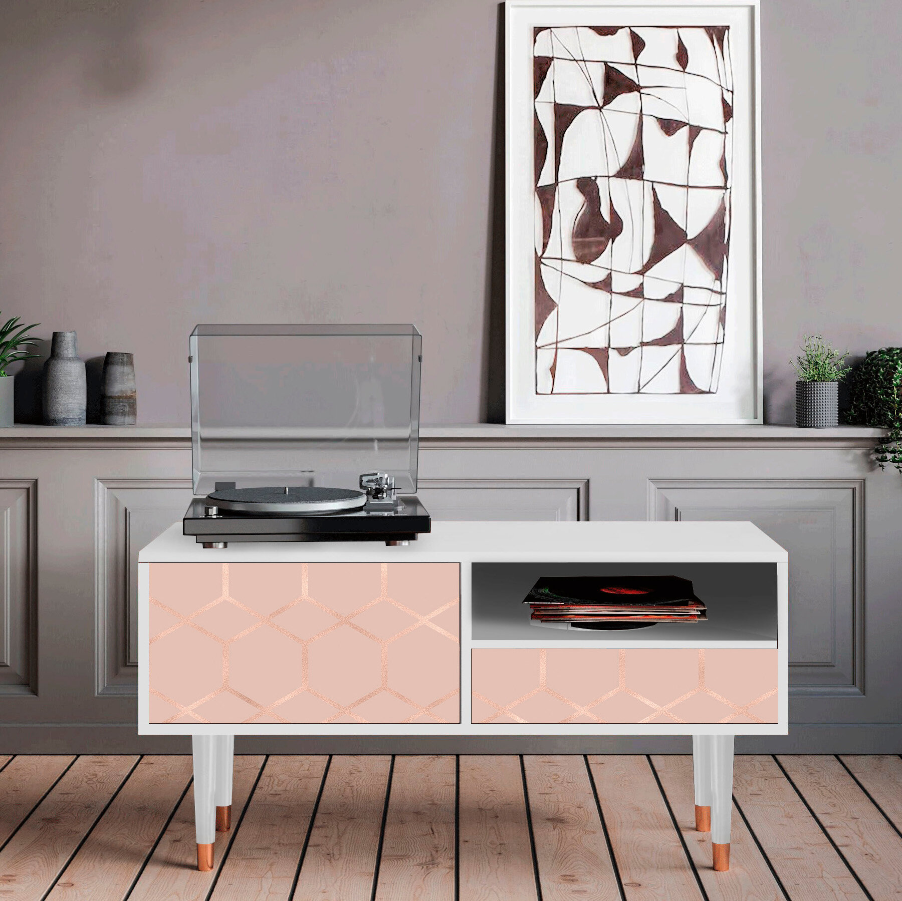 ТВ-Тумба - STORYZ - T3 Rose Honeycomb, Размер - 115 x 59 x 48 см, Цвет корпуса - , Белый