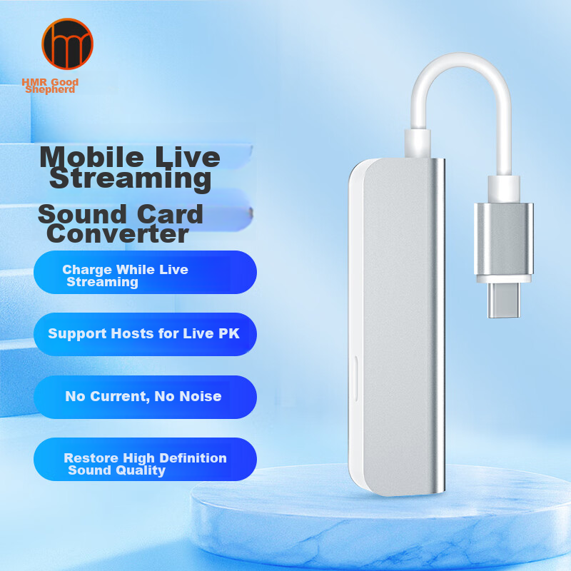 Good Shepherd Live Streaming No.1 Sound Card Live Streaming Converter for Mobile Phones And Computers, Rechargeable, for Recording, Headphones Adapter, Suitable for Kuaishou, Douyin, Karaoke, And Online Gaming, Compatible with Android And Type-C