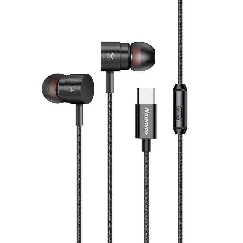 Newman XLT06 Type-C Headphone Cable with Volume Control, Music Phone Analog Headphones, Type-C Version In-Ear Wired Earphones, Black