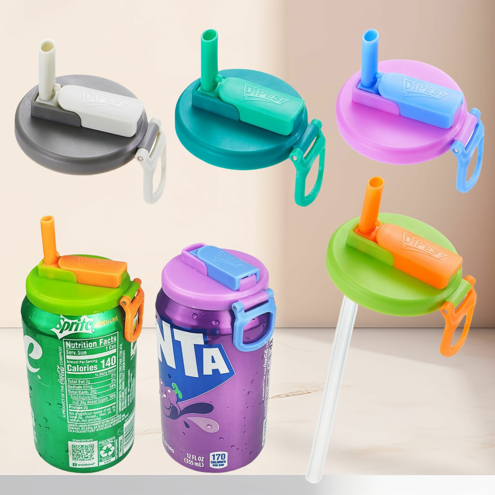 Крышки для банок с силиконовыми соломинками Dipesi — 4 цвета, защита от проливания и насекомых