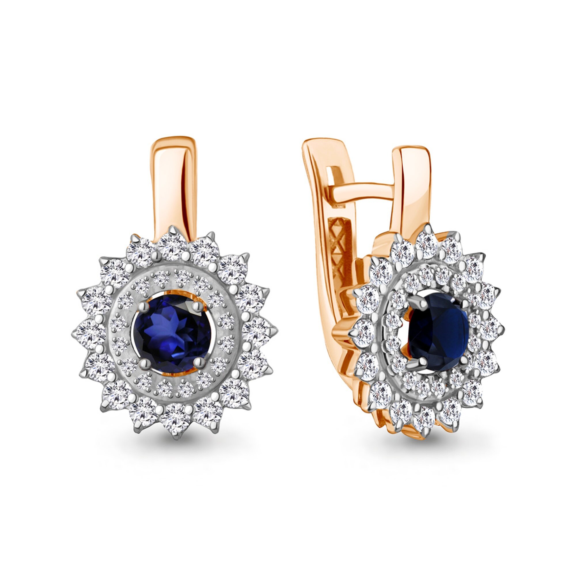Серьги, красное золото, 585 проба, бриллиант, сапфир