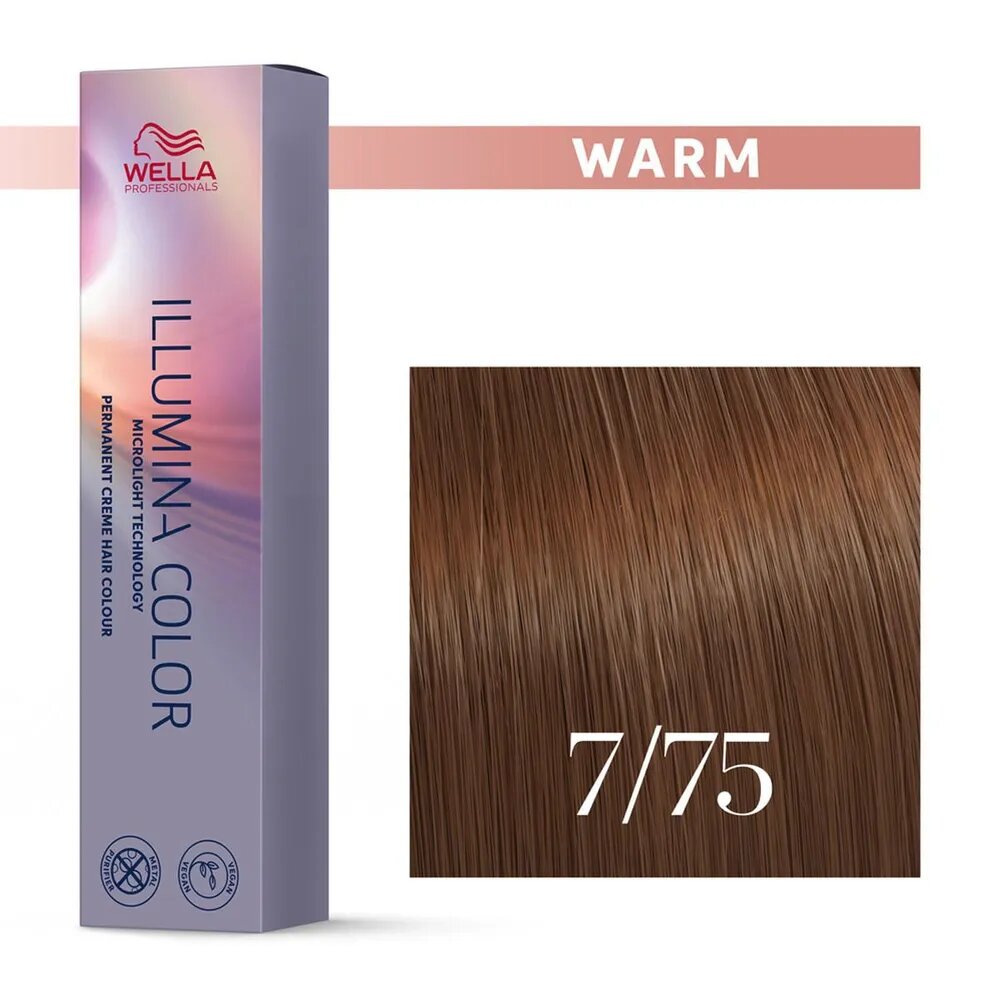Wella Illumina Color 7/75 Блонд коричневый махагоновый Инновационная стойкая крем-краска для волос, 60 мл