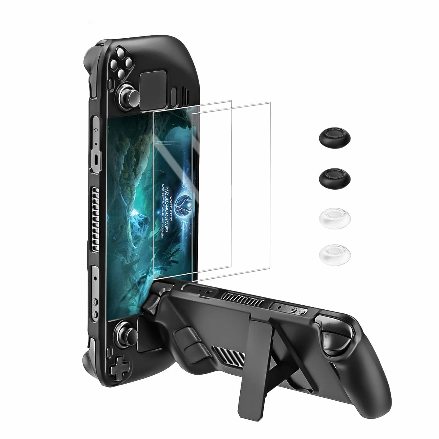 Кейс для Steam Deck OLED Антискользящий защитный чехол с подставкой 2 защитных экрана + 4 антискользящих накладки