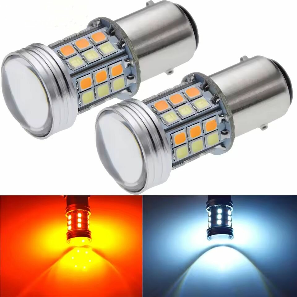 LED лампа P21/5W (1157 - S25 - BAY15D) дхо для авто, габаритные огни (12В) Белый-желтый, 2 шт.