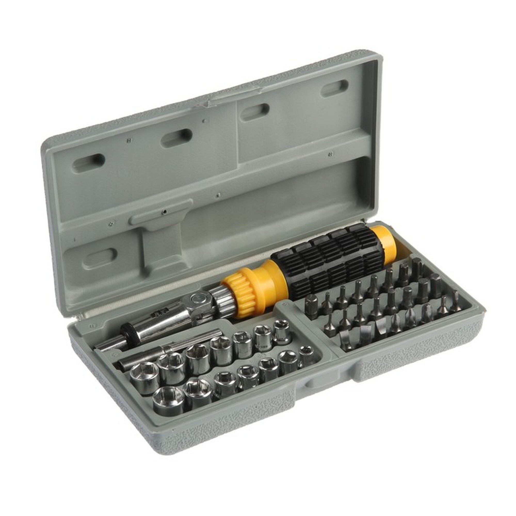 Отвертка с набором бит и головок тундра, реверсивная, в кейсе, 40 предметов