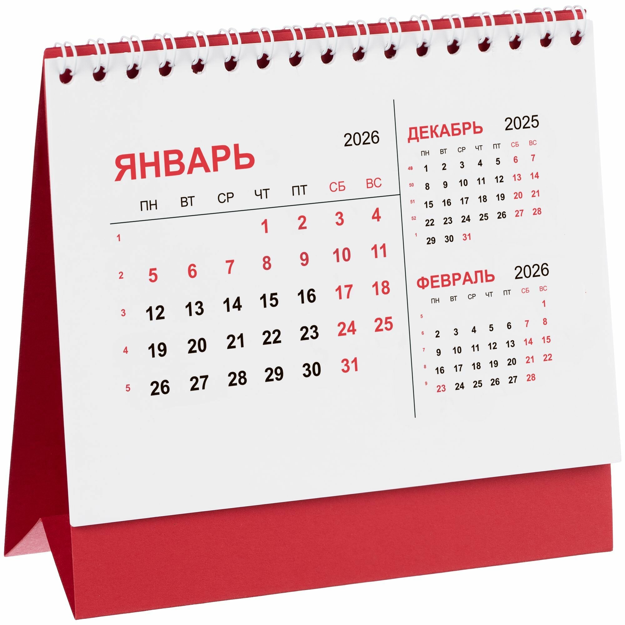 Календарь 2026 настольный Datio, красный