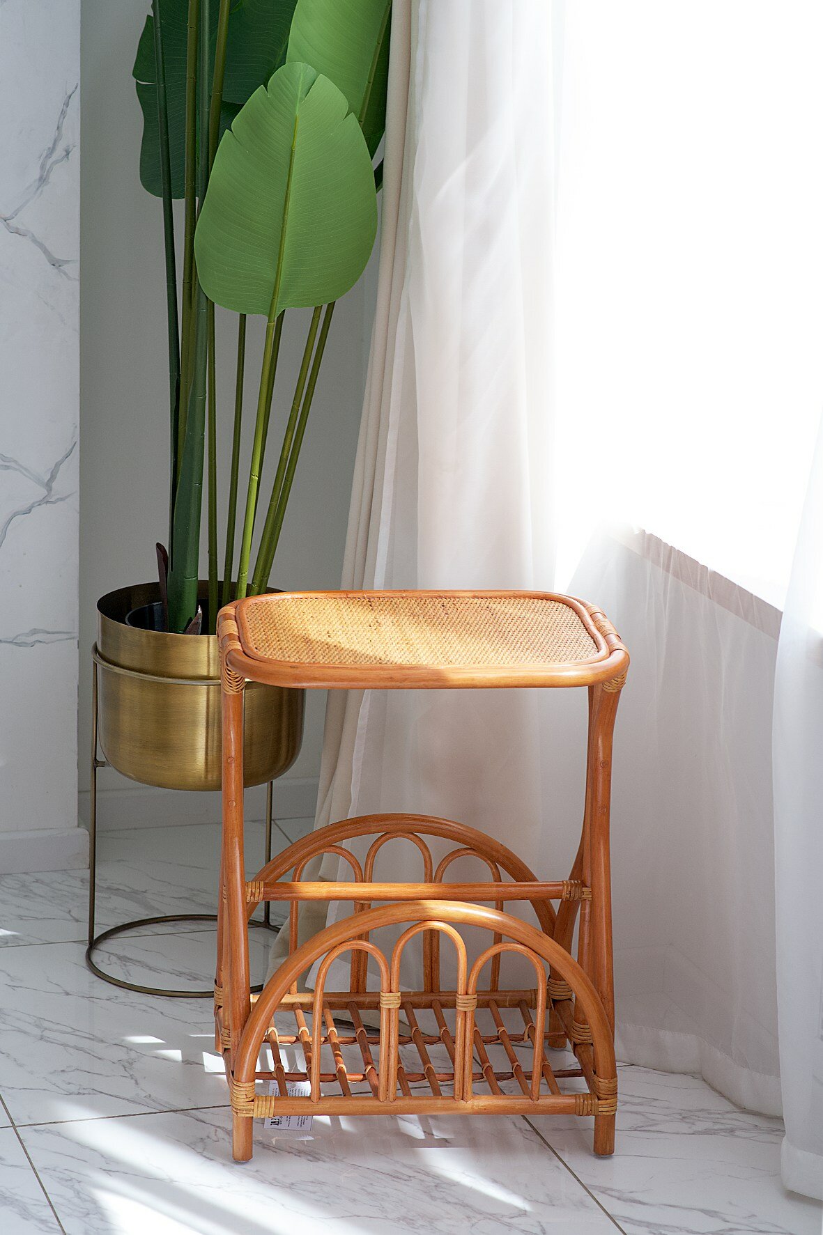 Столик-тумбочка из натурального ротанга 13/14, цвет коньяк