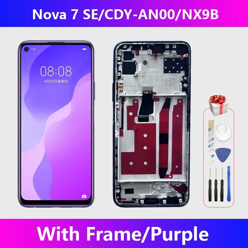 Для Huawei Nova 7 se экран в сборе с рамкой CDY-NX9B/AN00, ЖК-экран со встроенными внутренними и внешними экранами With frame Purple
