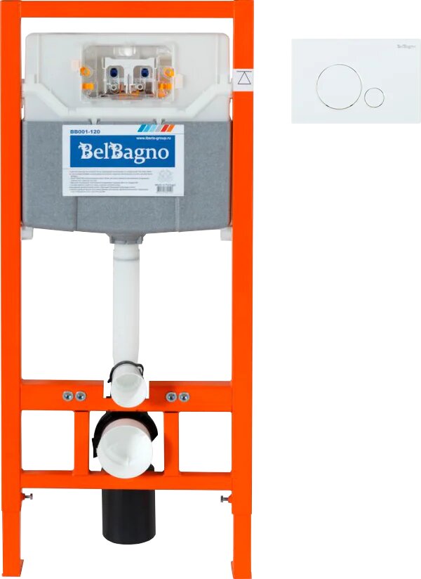 Комплект Инсталляция BelBagno BB001-120 / Кнопка Sfera BB014-SR-BIANCO белая