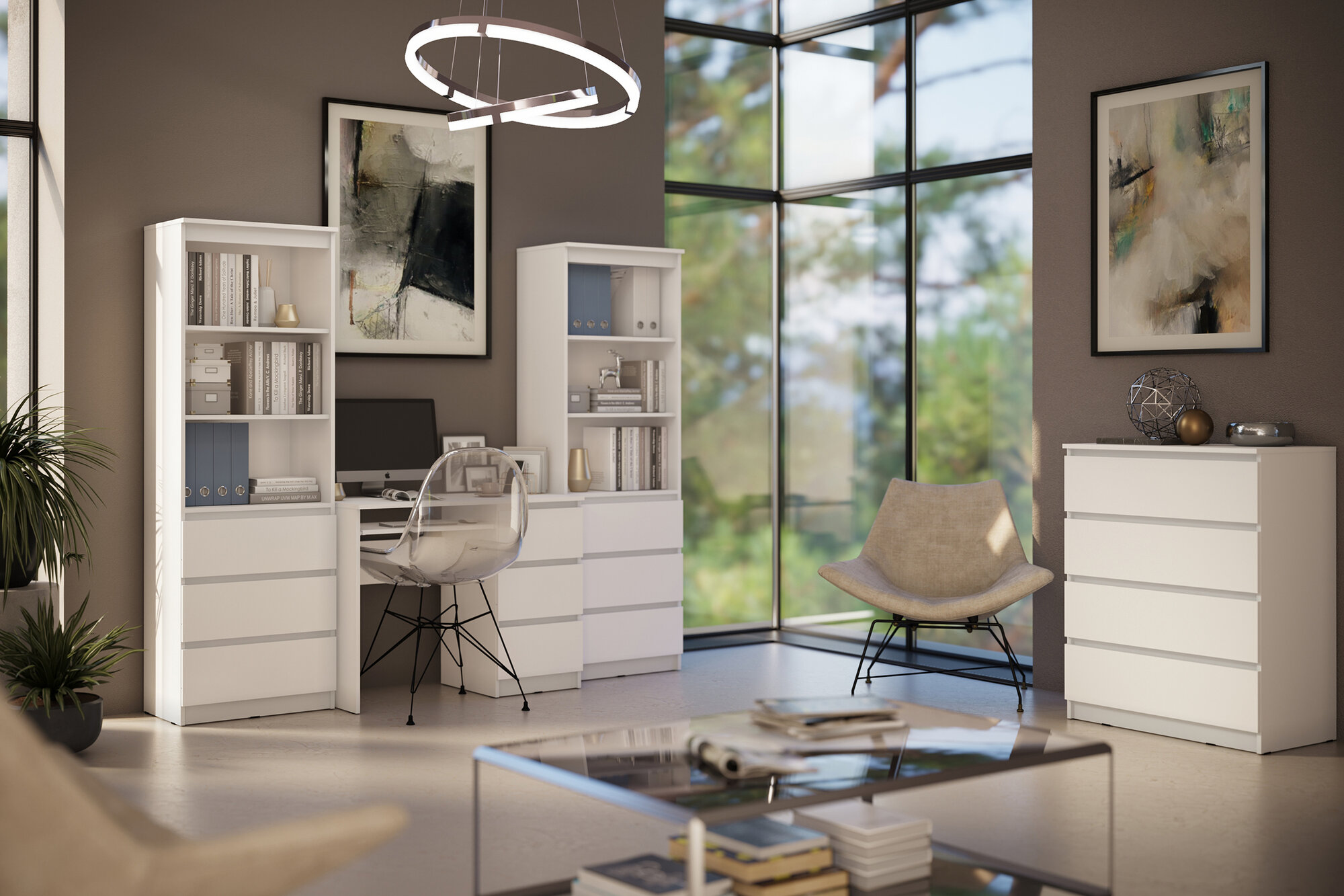 Мебель для офиса Нонтон Челси, 4 модуля, белый / белый глянец холодный