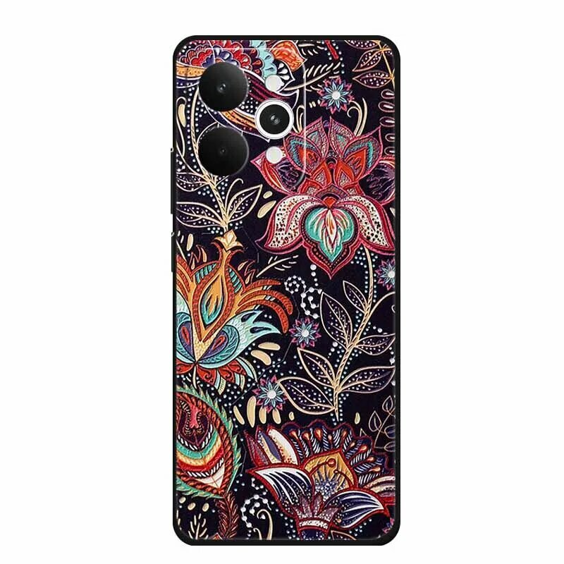 Для Realme 15 15 Pro 5G Черный чехол 3D ТПУ Силиконовая мягкая задняя крышка для Realme C15 6,5 дюйма Funda Emboss Relief Flowers Сумка Корпус