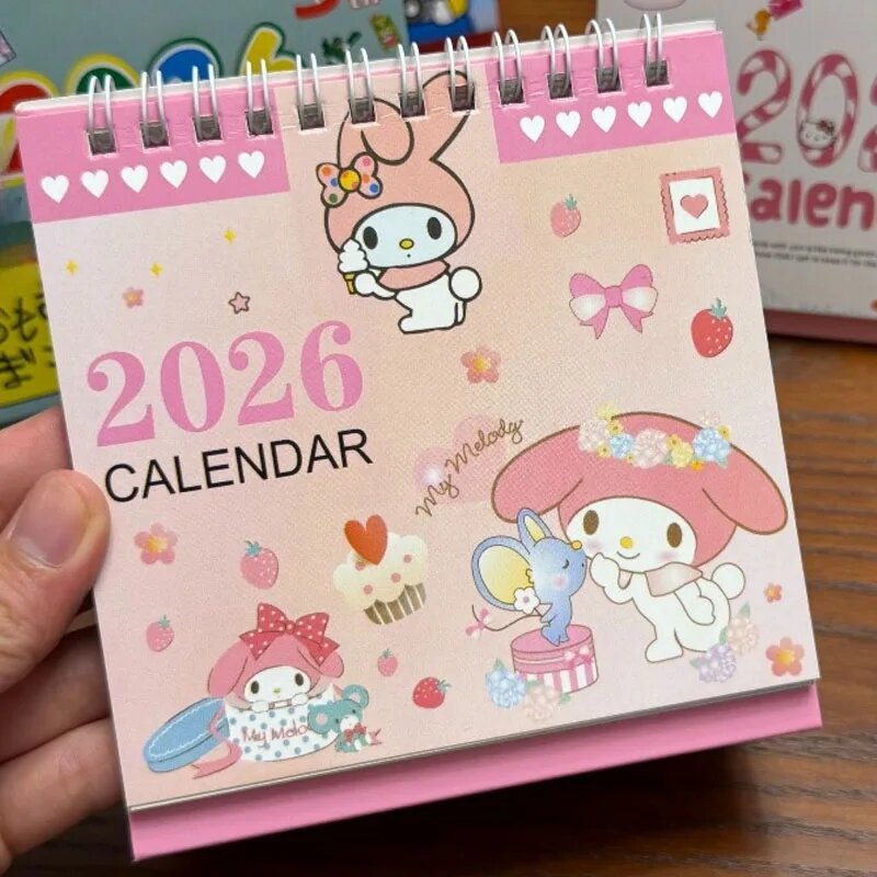 Календарь Hello Kitty на 2026 год, настольный календарь Sanrio, милый мультяшный планировщик, ежедневное/ежемесячное расписание, канцелярские товары/канцелярские принадлежности