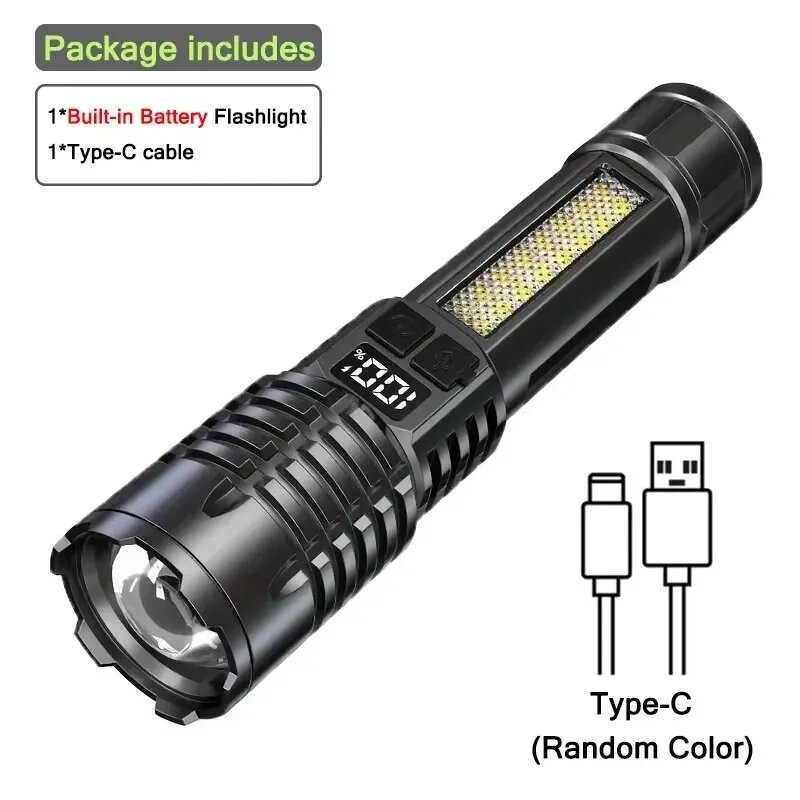 Ctzsoop Фонарик COB 30Вт 32000LX Black