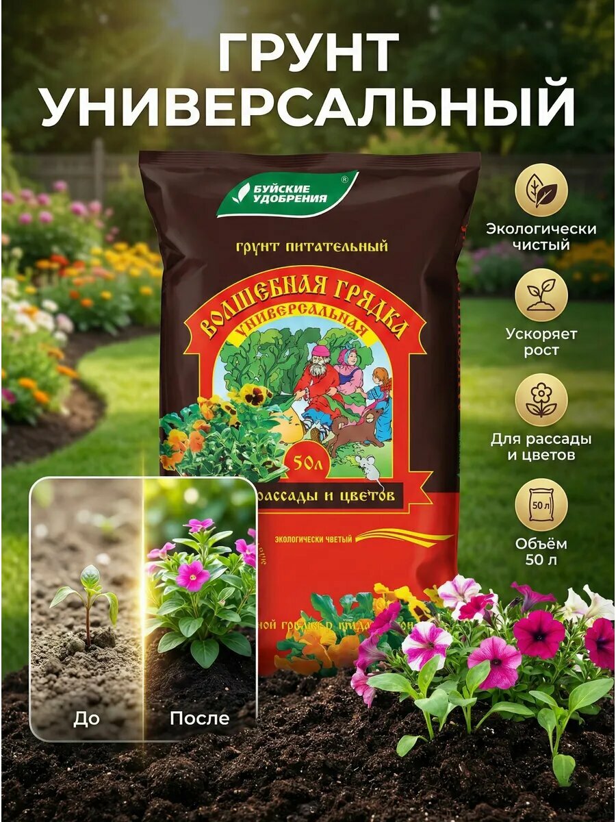 Грунт "Волшебная Грядка" для рассады, для овощей, для комнатных цветов, 50 л