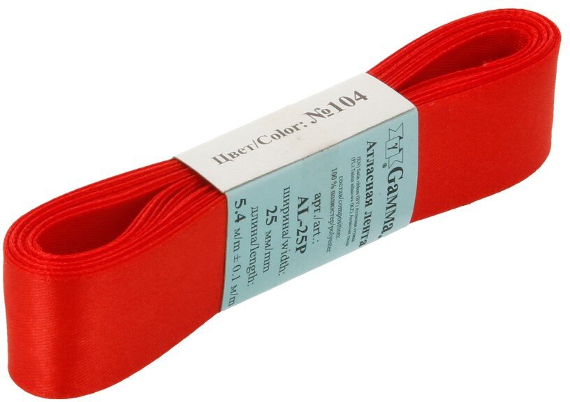 Лента атласная 25 мм 5 шт по 5.4 м "Gamma" AL-25P №104 т. красный