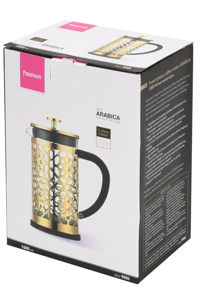 9086 FISSMAN Френч-пресс - заварочный чайник с поршнем ARABICA 1000 мл (стеклянная колба)