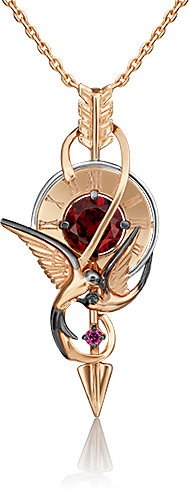 Подвеска, комбинированное золото, 585 проба, гранат